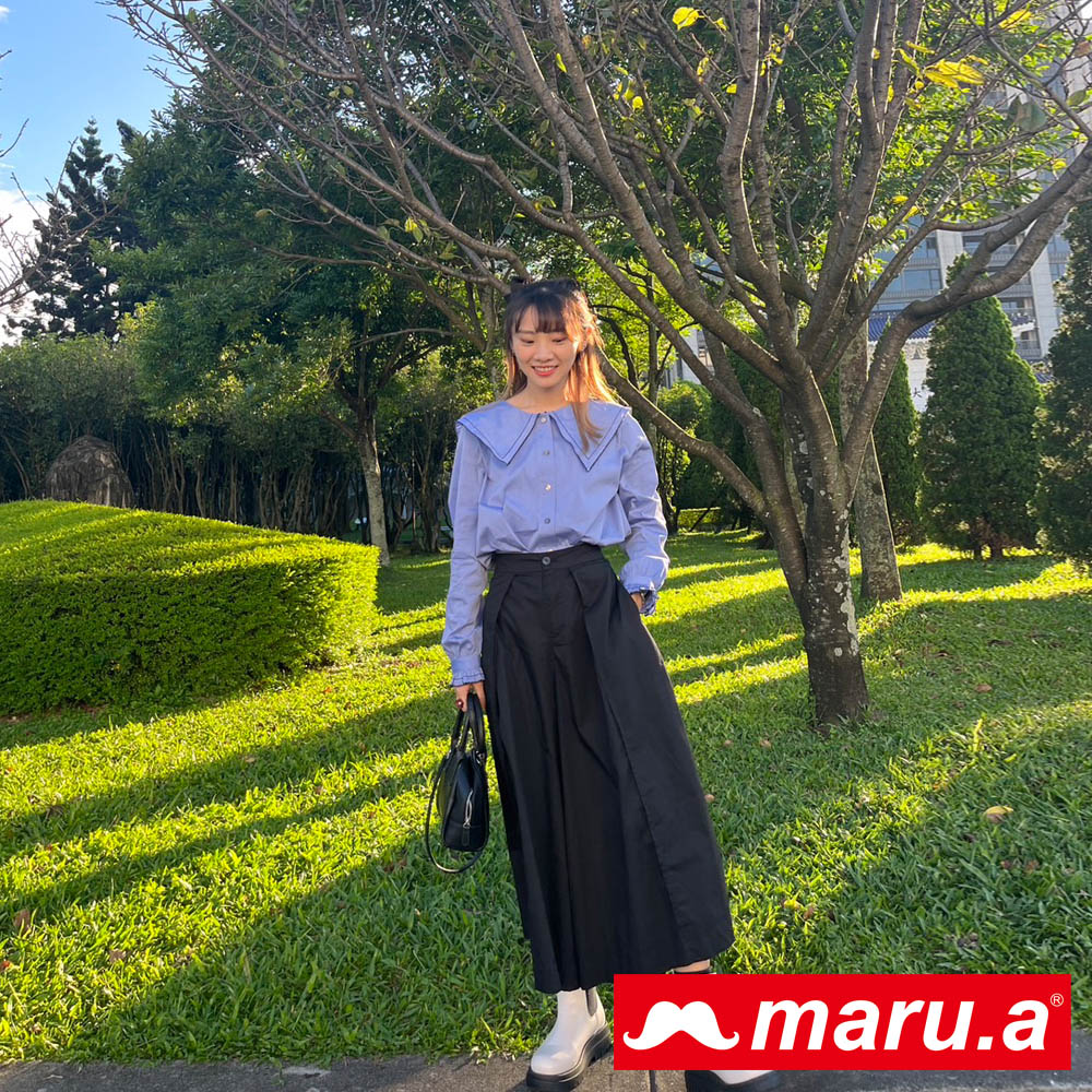 【maru.a】日系個性女孩西裝打摺寬褲裙 -黑色 22935215推薦 | 環球Online | LINE購物