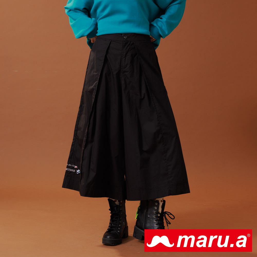 【maru.a】日系個性女孩西裝打摺寬褲裙 -黑色 22935215推薦 | 環球Online | LINE購物
