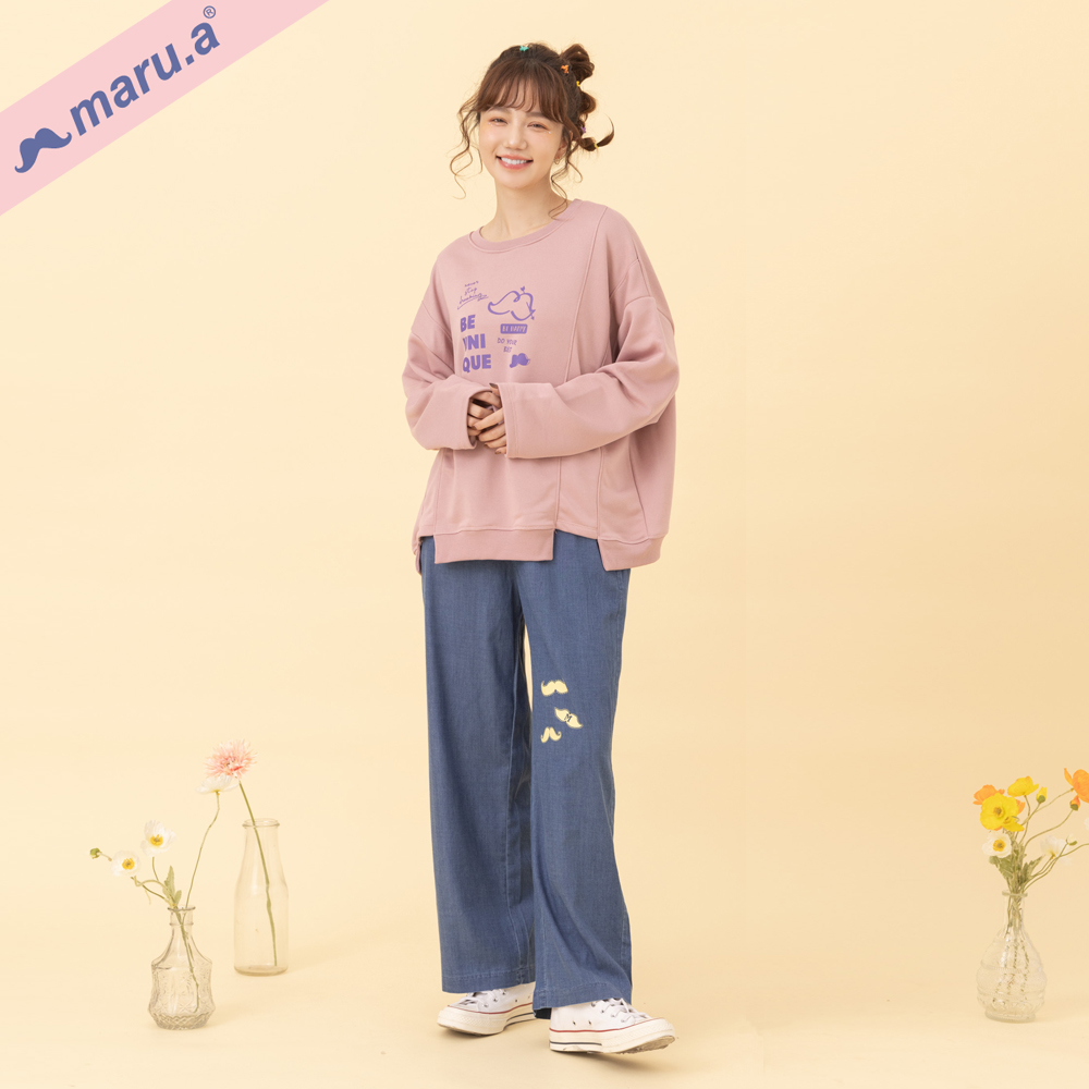 【maru.a】做獨一無二的你🌟撞色手繪印花不規則剪裁大學T(3色)-淺粉 24341232