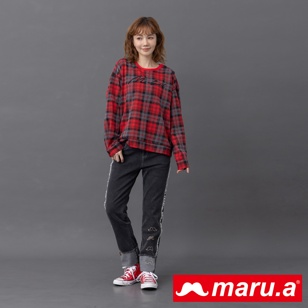 【maru.a】經典英倫格紋貓咪小耳造型上衣🐈(2色)-紅色 23911228