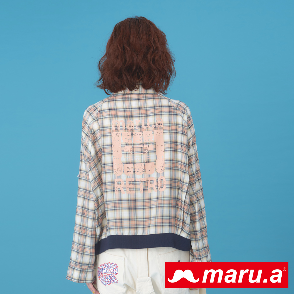 【maru.a】復古知性後拼接造型格紋襯衫(2色)-淺桔 23313115