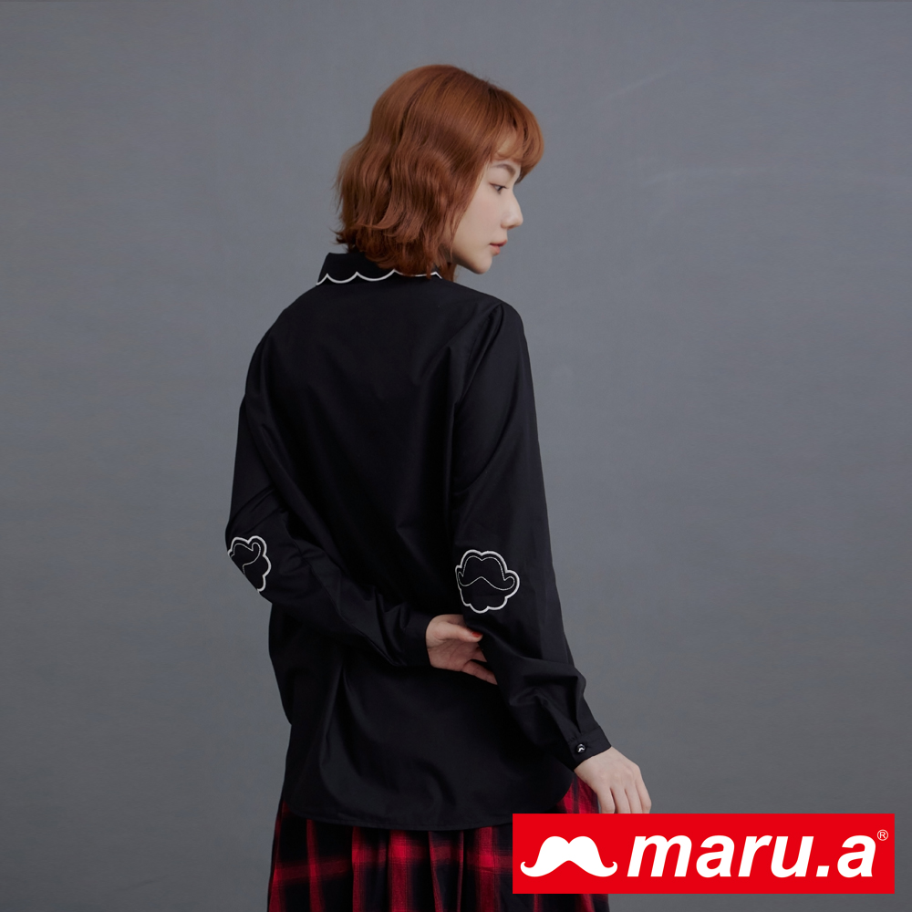 【maru.a】鬍子雲朵飄飄☁️波浪刺繡造型襯衫(2色)-黑色 23913114
