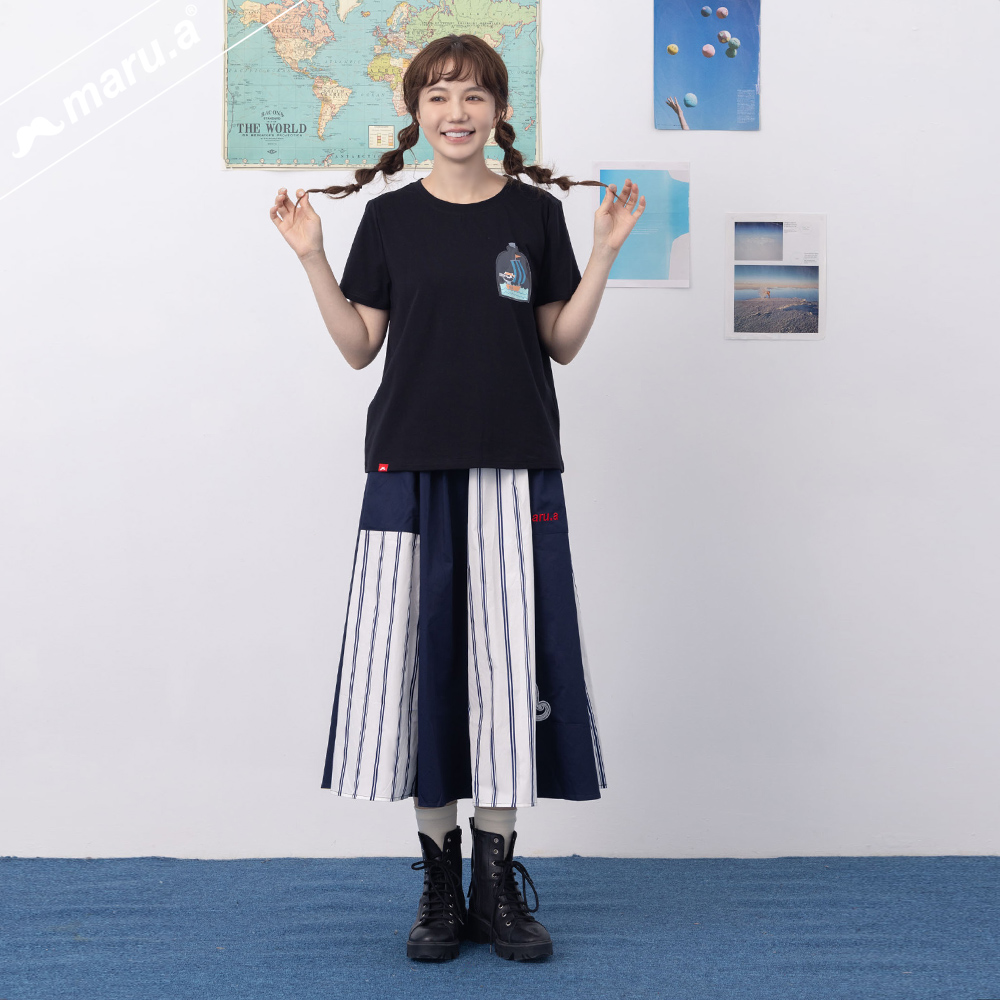 【maru.a】是的.ᐟmiru船長可愛撞色手繪印花經典T🧭(2色)-黑色 24921201