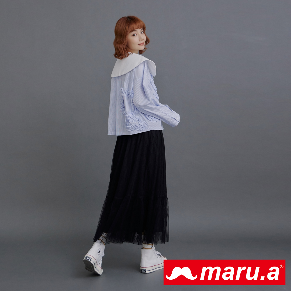 【maru.a】氣質英倫風🧤精緻感大翻領立體荷葉造型襯衫(2色)-淺藍 23913112