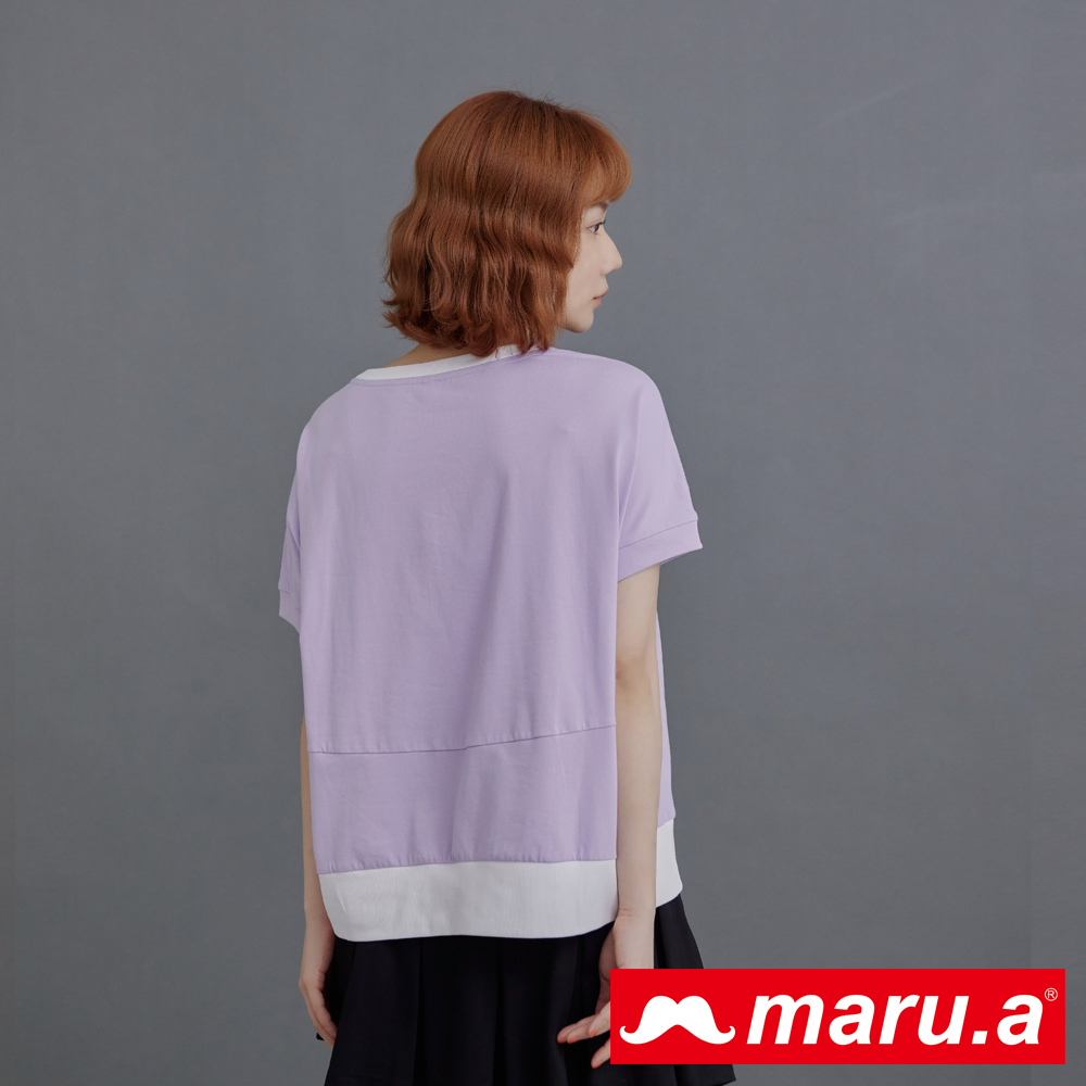 【maru.a】多雲偶陣雨🌧可愛手繪植絨繡撞色不規則上衣(2色)-淺紫 23911218