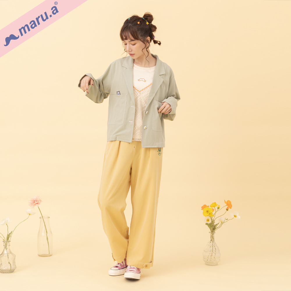 【maru.a】質感撞色車縫線小花鈕扣率性西裝外套⚡(2色)-淺綠 24312411