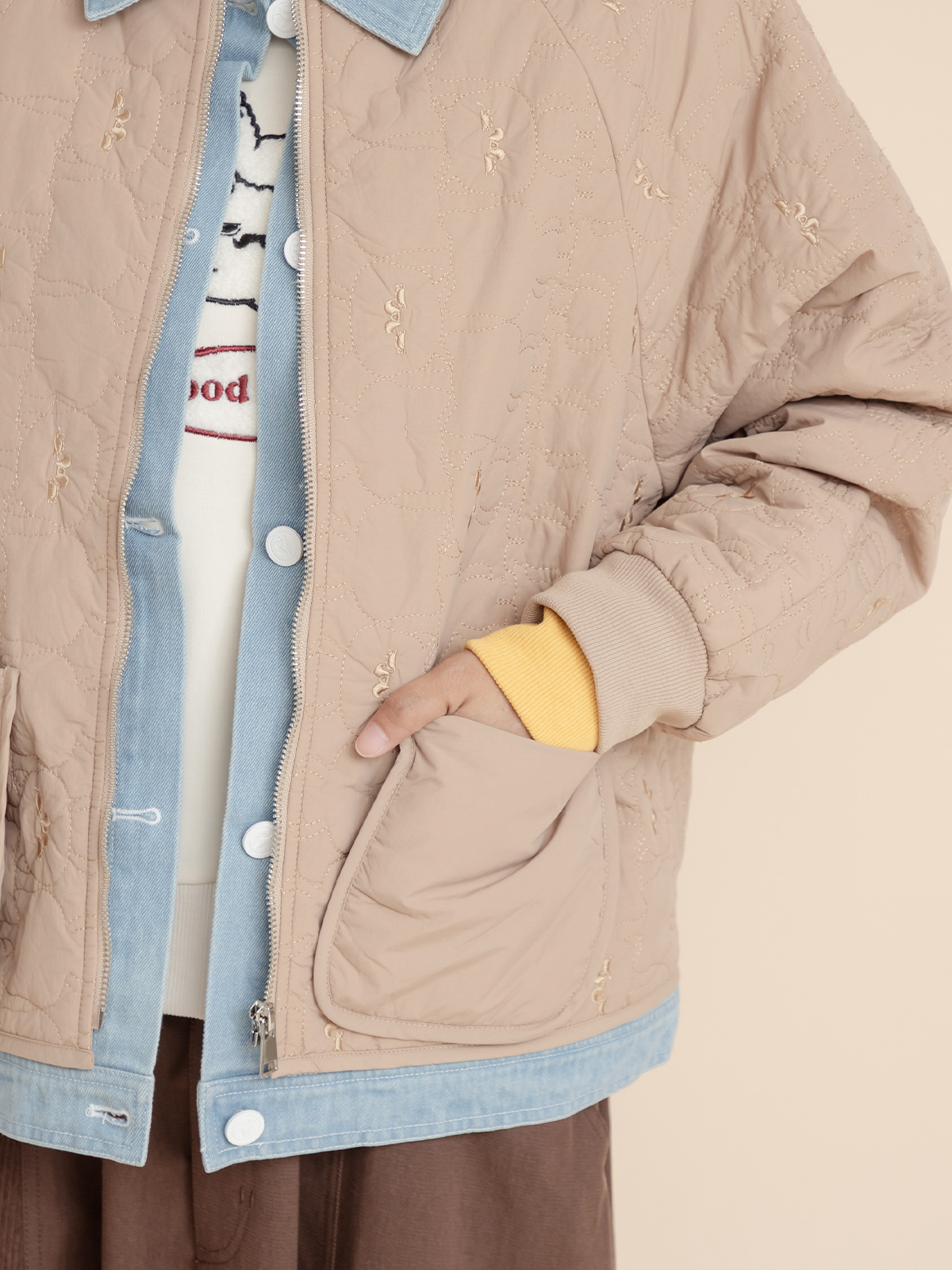 牛仔異材質拼接外套