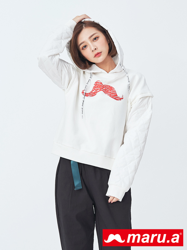 【maru.a】胸前maru.a印花拼接連帽上衣(2色)9911228