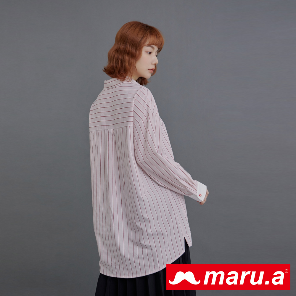 【maru.a】溫柔貓咪小姐🌹鬍子刺繡粉嫩條紋襯衫(2色)-淺粉 23923212