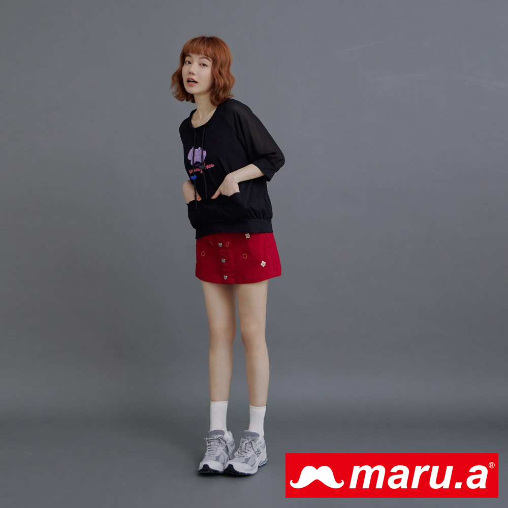 【maru.a】小熊軟糖🧸甜心專屬愛心抽繩透紗造型上衣(2色)-黑色 23921212