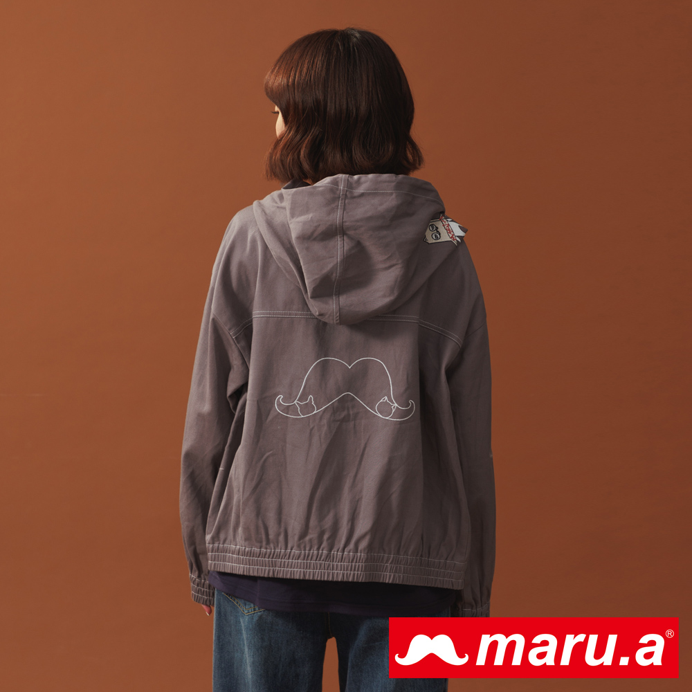 【maru.a】😺搞怪miru畫家簡約線條刺繡連帽外套(2色)-深灰 22922111