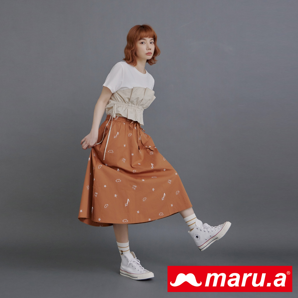 【maru.a】英式小龐克🎵手繪音符印花立體鬍子圓裙(2色)-咖啡 23936211