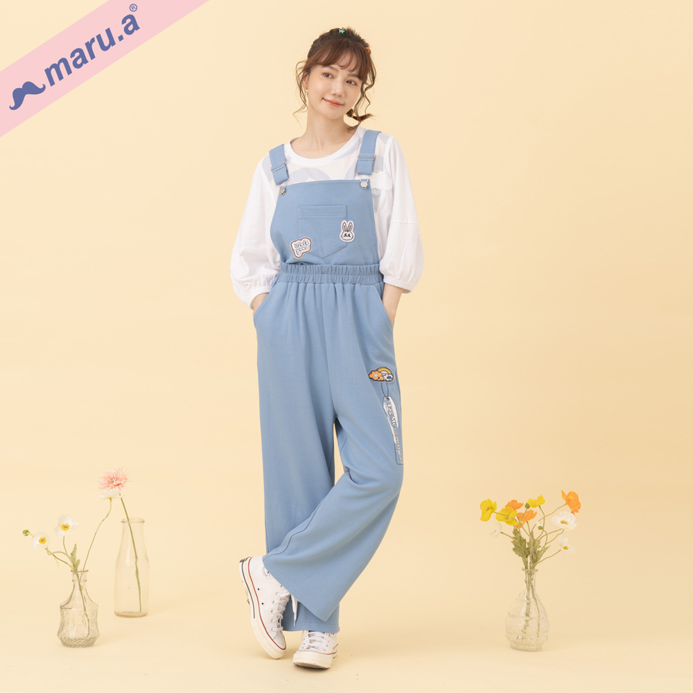 【maru.a】糖果調色盤🍭俏皮手繪貼布繡吊帶長褲(2色)-深藍 24335212