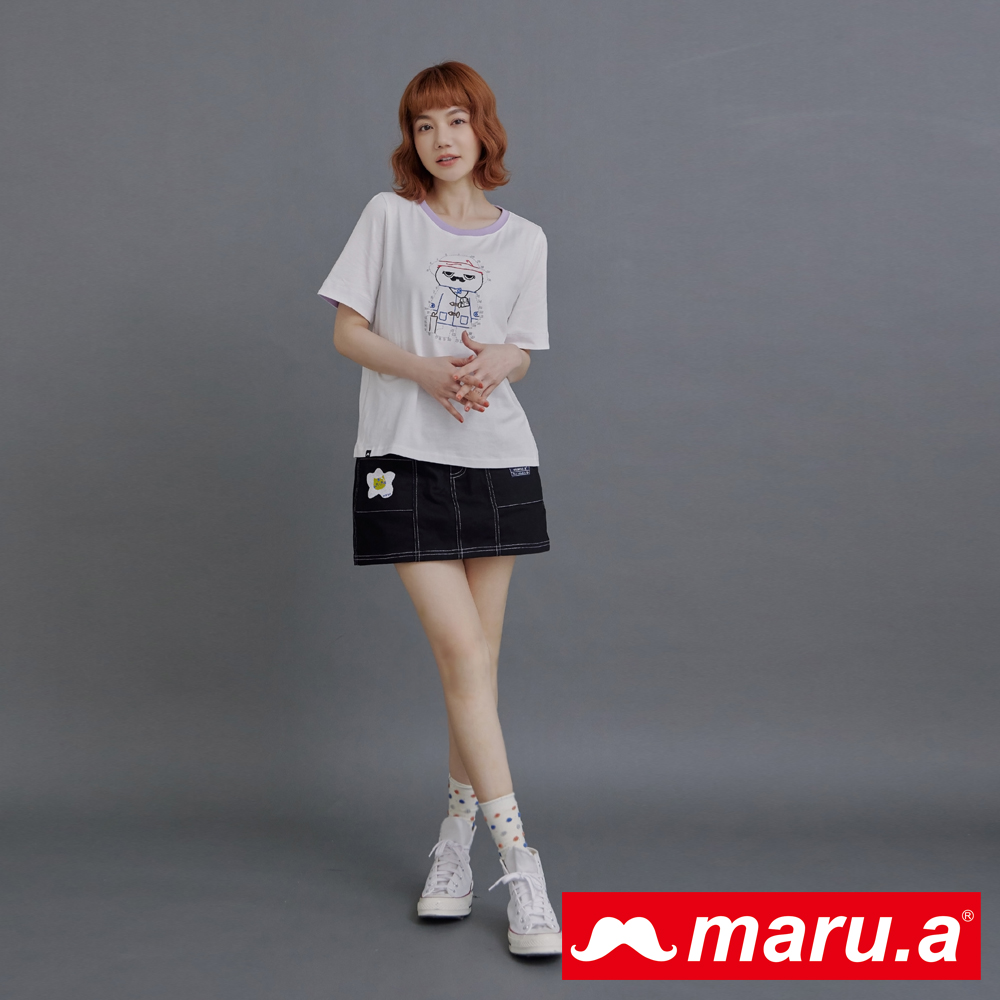 【maru.a】柏林頓miru💼手繪數字連線刺繡撞色滾邊上衣(2色)-白色 23921213