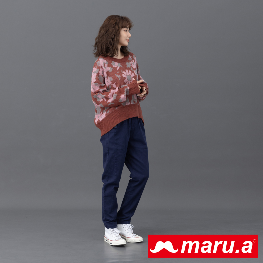 【maru.a】復古小花兒🌸撞色馬海毛前短後長造型羊毛衫(2色)-紅色 23914220