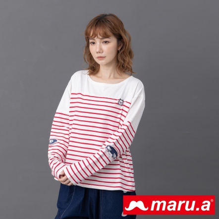 【maru.a】look at youꙬ休閒撞色條紋手袖造型棉T(2色)-白色 23931219