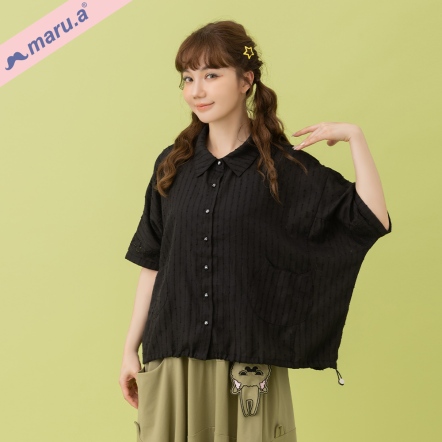 【maru.a】🌷氣質連袖翻領兩件式抽繩排釦襯衫(2色)-黑色 25313119