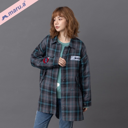 【maru.a】英倫風配色格紋內綁結縮腰羊毛襯衫🐑(3色)-藍綠 23923215