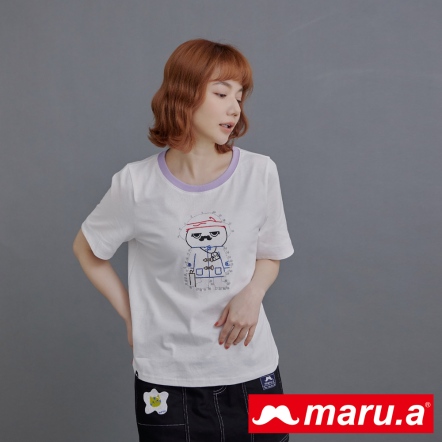 【maru.a】柏林頓miru💼手繪數字連線刺繡撞色滾邊上衣(2色)-白色 23921213