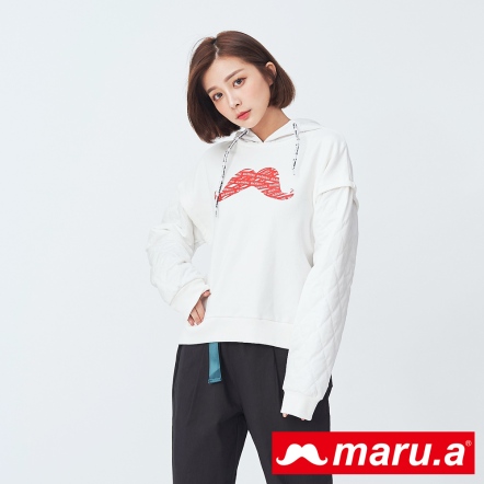 【maru.a】胸前maru.a印花拼接連帽上衣(2色)9911228