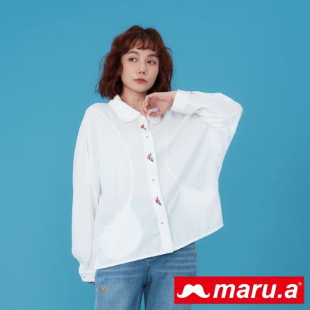 【maru.a】尋找貓咪🔦特殊剪裁手繪刺繡小貓耳開衩襯衫(2色)-白色 23323116