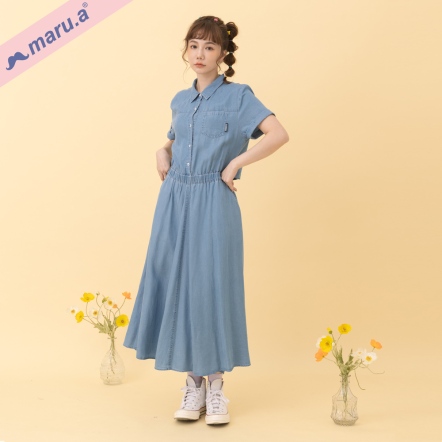 【maru.a】小露性感後挖空設計傘狀連身丹寧長洋💋(2色)-淺藍 24327113