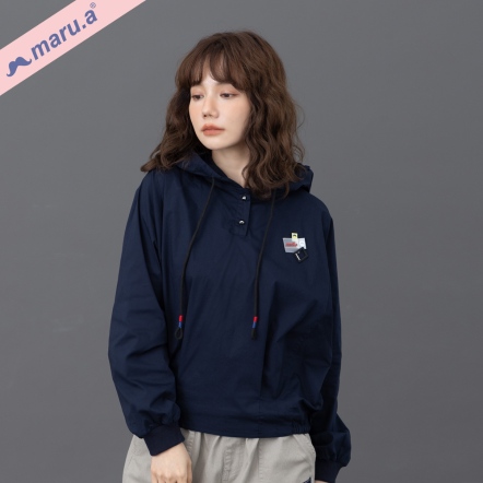【maru.a】韓系休閒風衣感打摺縮口連帽上衣🌂(2色)-深藍 23923114