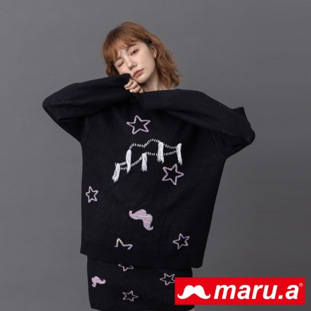 【maru.a】俏鬍子女士🌟手繪可愛刺繡流蘇毛衣(2色)-黑色 23934215