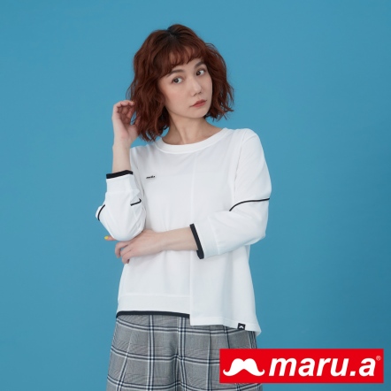 【maru.a】黑白主義🖤撞色線條分明不規則剪裁上衣(2色)-白色 23321223