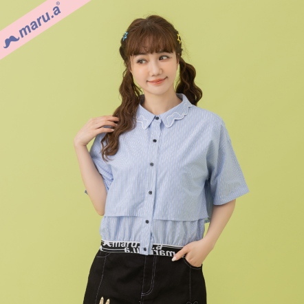 【maru.a】鬍子雲朵飄飄☁️波浪刺繡領下擺織帶造型襯衫25323118